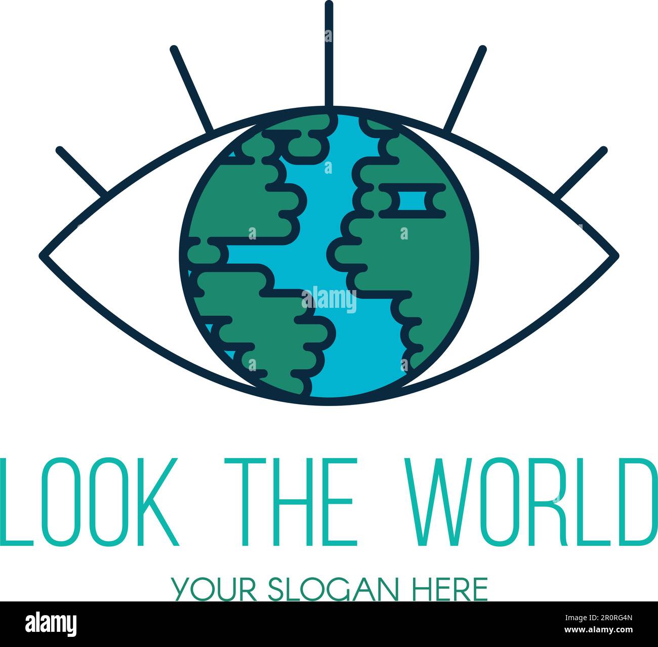 Planet Earth eye flat vector logo design. Look the world outline travel ...