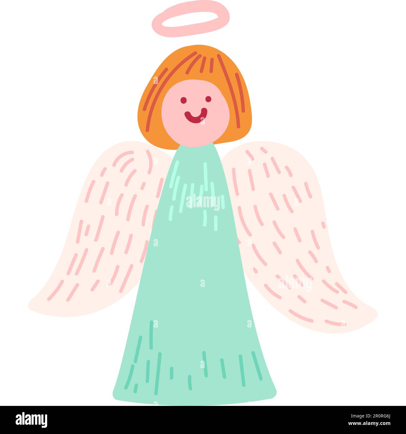 Christmas angel with wings flat vector illustration. New year symbol ...