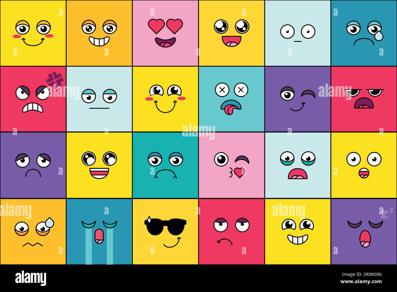 Emoticon, cute smiles face set. Emoji, social media cartoon sticker ...