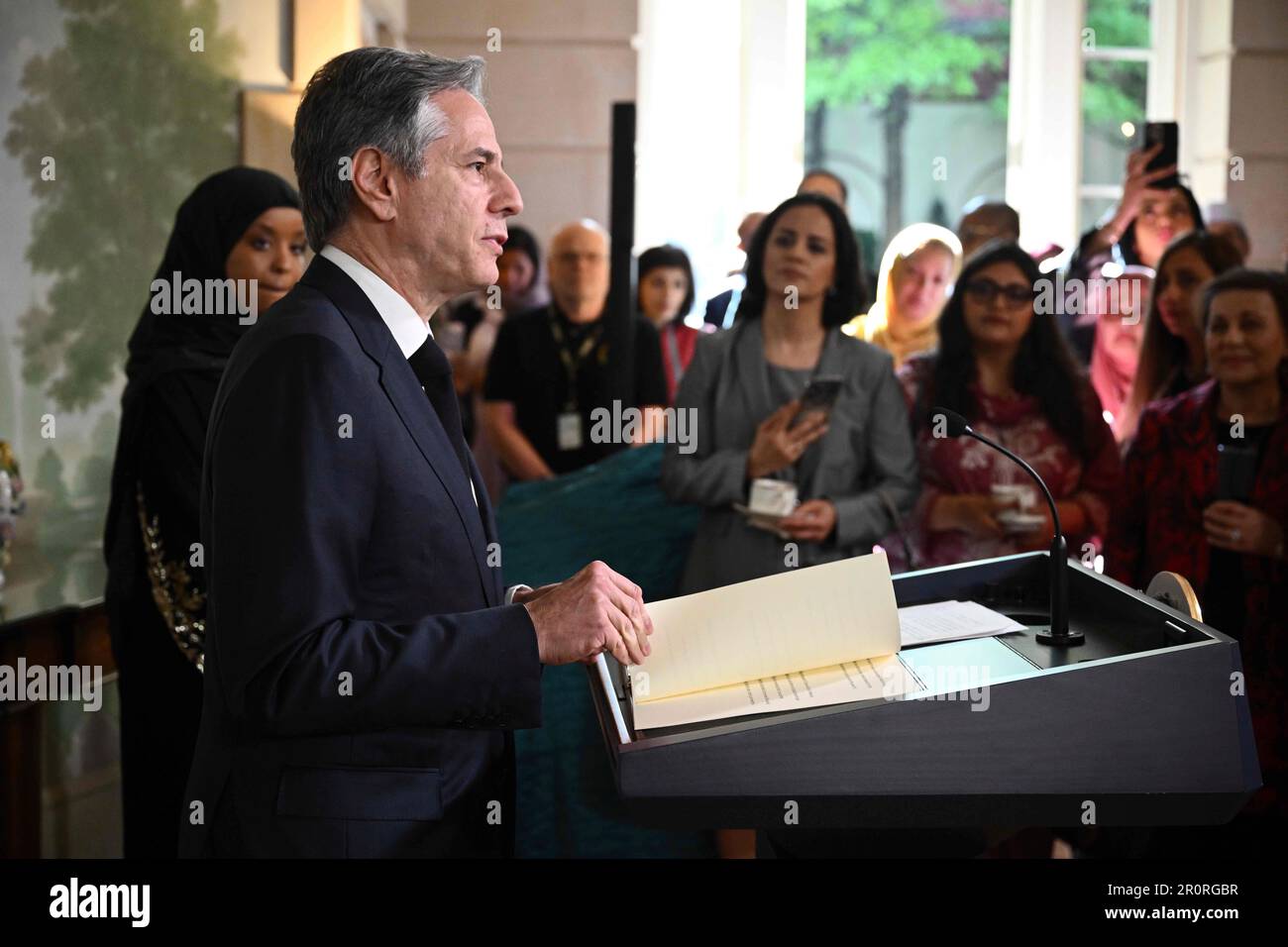 Secretary of State Antony Blinken speaks during an Eid reception at ...
