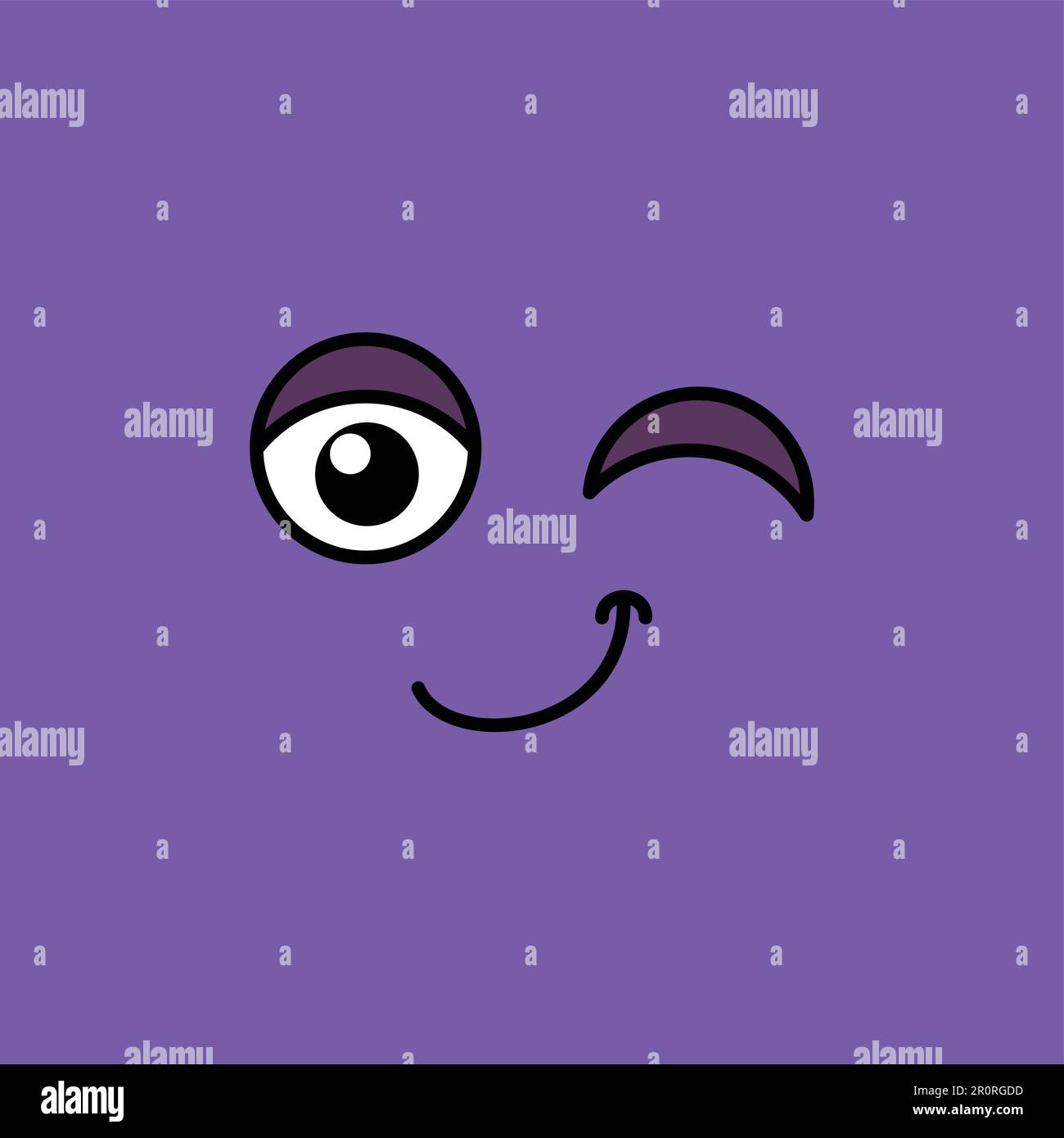 Smiling wink emoji vector illustration. Teasing emoticon, purple social ...