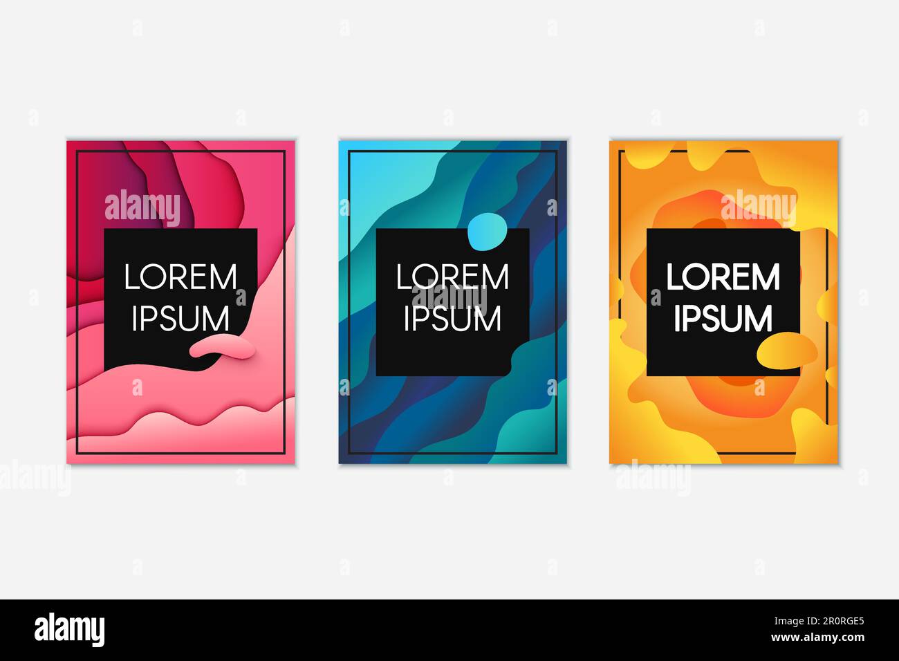 Abstract papercut banner set. Pink, blue and yellow trendy posters with ...