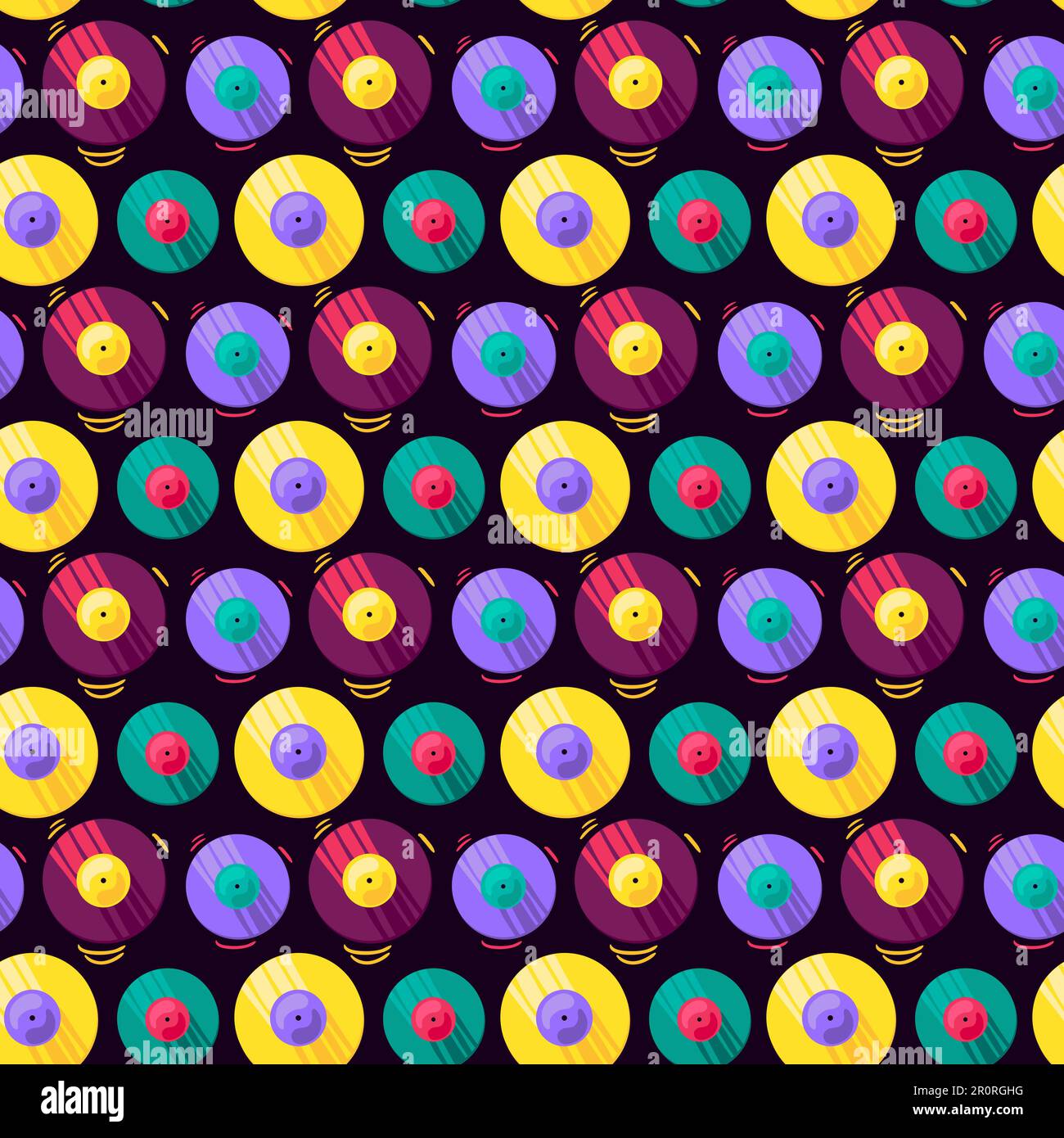 Funny Colorful Musical Vinyl Record Vector Pattern. Vintage Seamless ...