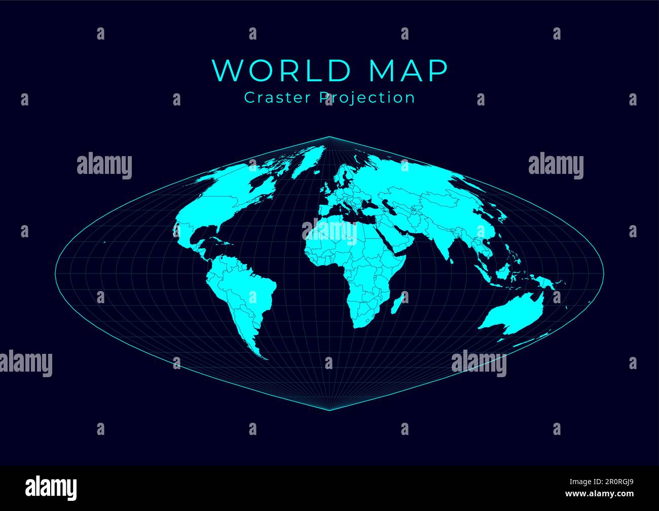 Map Of The World Craster Parabolic Projection Futuristic Infographic World Illustration