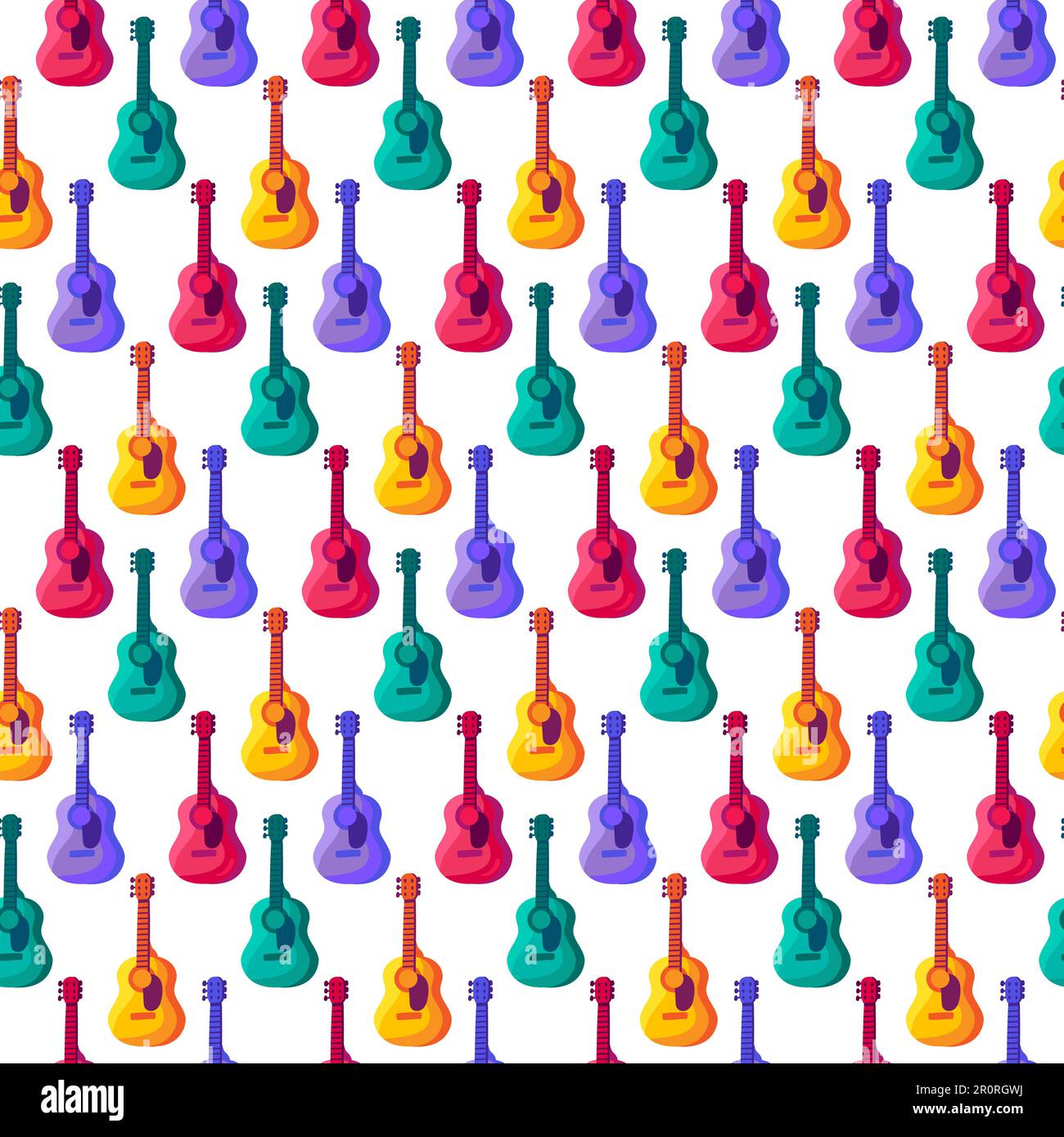 Guitar flat vector seamless pattern. Multicolor musical instruments ...