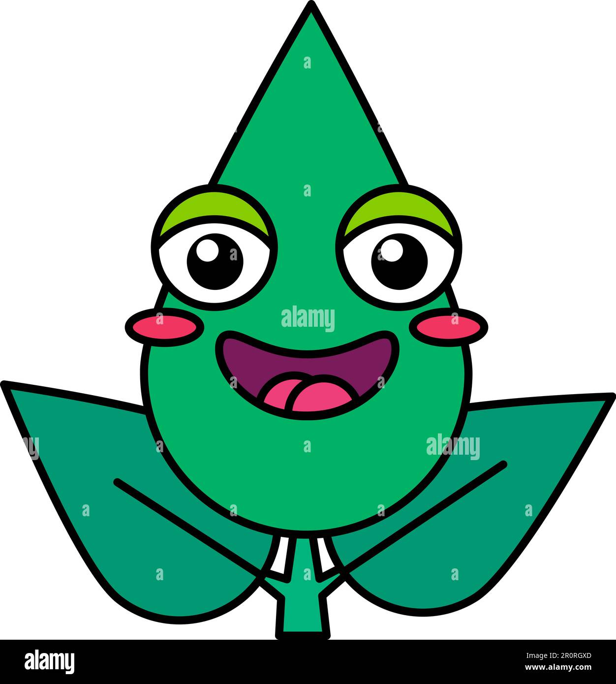Green leaf smiling face vector emoticon icon. Cheerful plant with ...