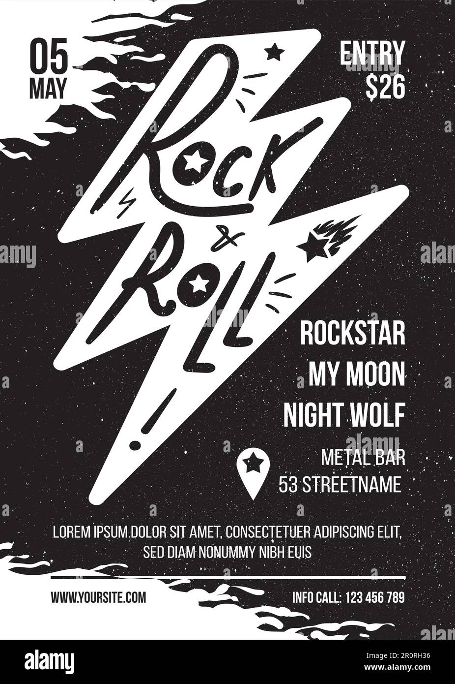 Rock and Roll Black White Vector Banner Design for Music Concert ...
