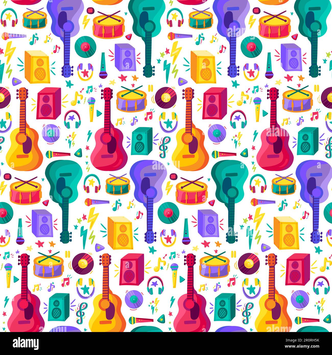 Musical instrument flat seamless pattern. Party, concert items. Guitar ...