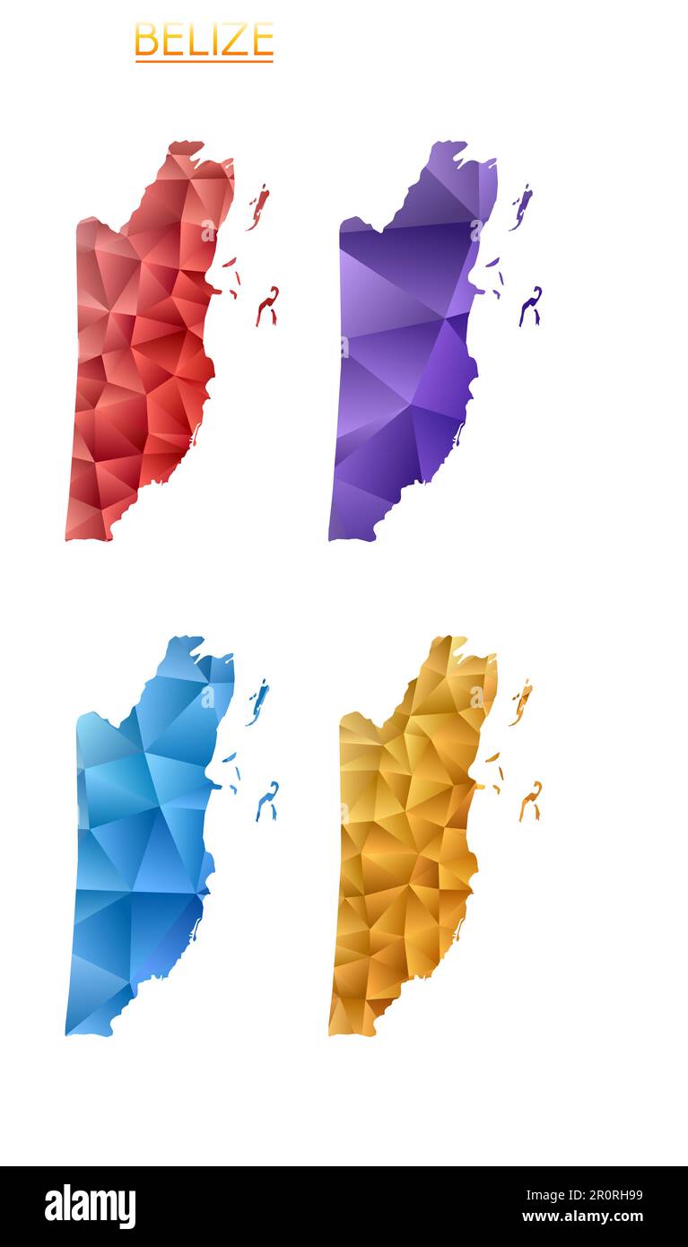 Set of vector polygonal maps of Belize. Bright gradient map of country ...