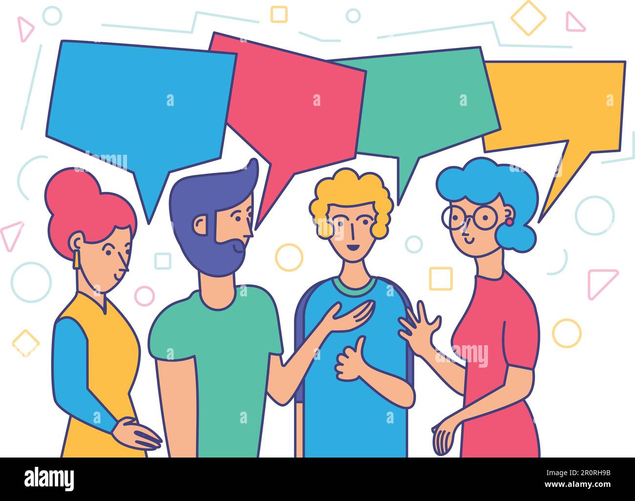 Friendly conversation, friends meeting. Cartoon people hand drawn ...