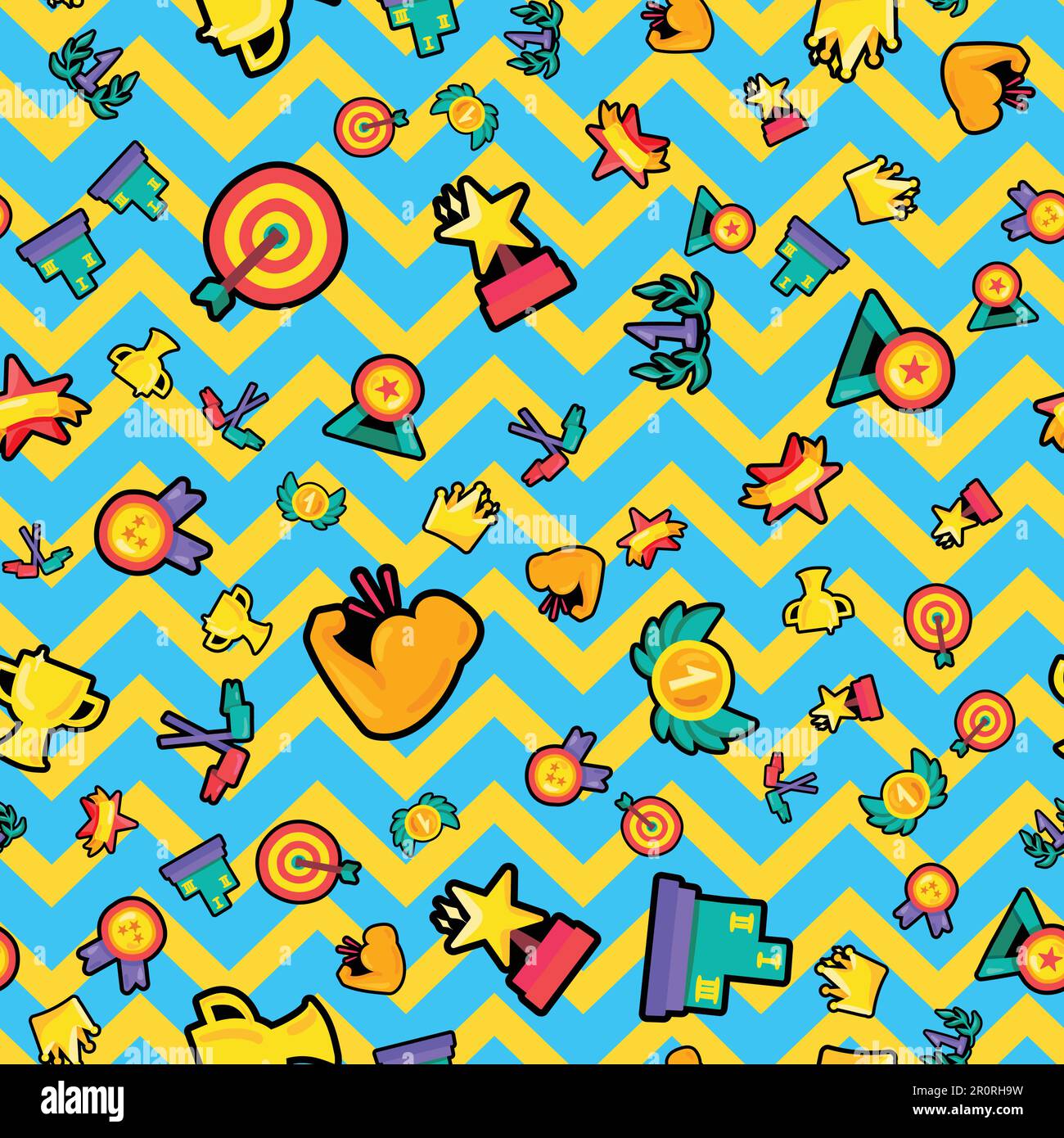 Awards seamless color vector zig zag pattern. Medals, trophies, rewards ...