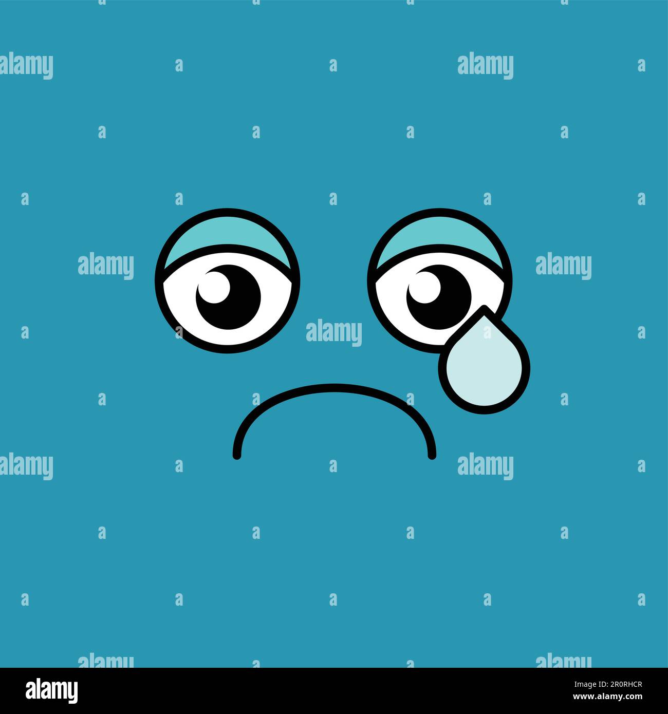 Sad, teary emoji vector illustration. Melancholy, upset emoticon ...