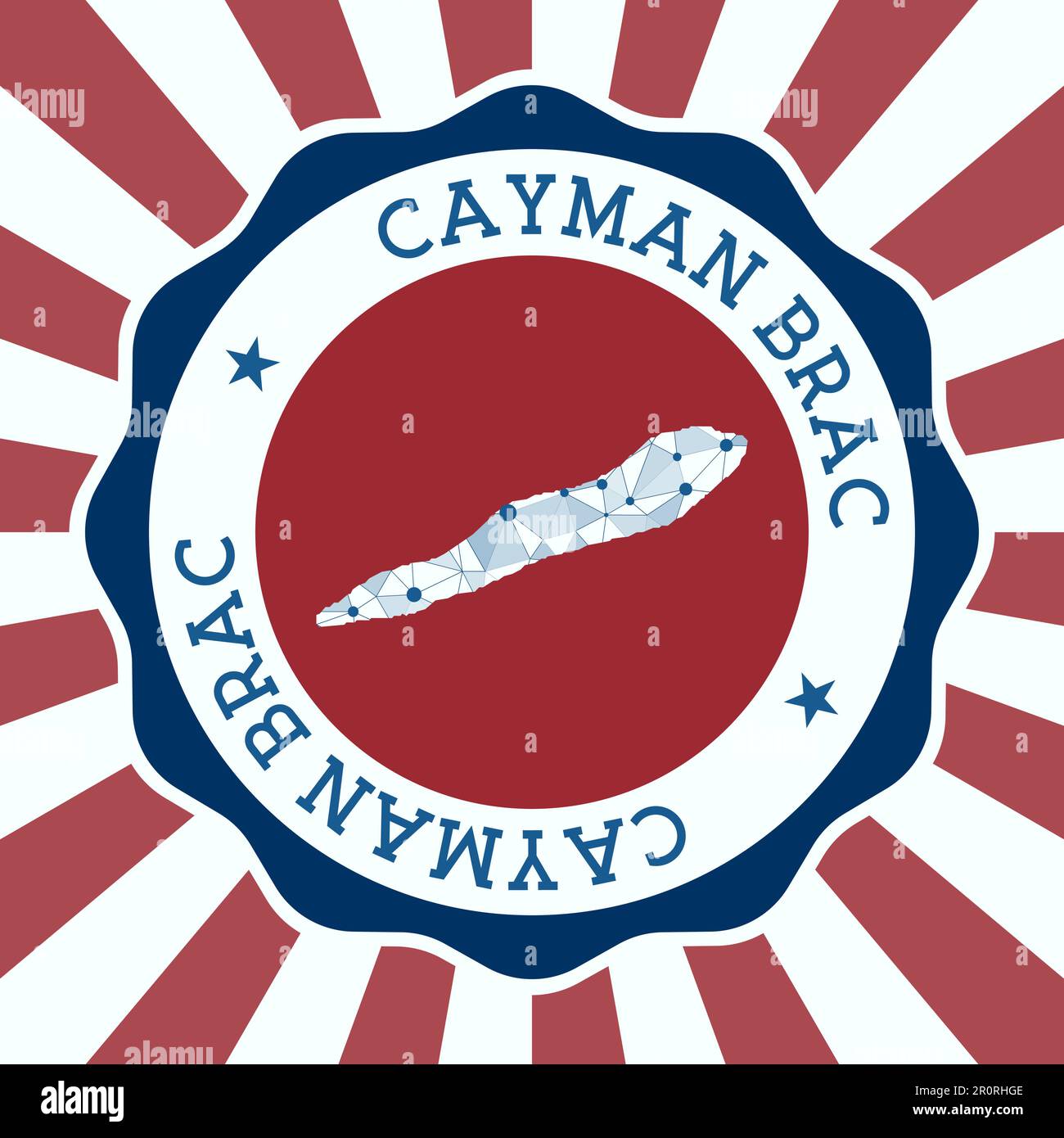 Cayman Brac Badge. Round logo of island with triangular mesh map and ...