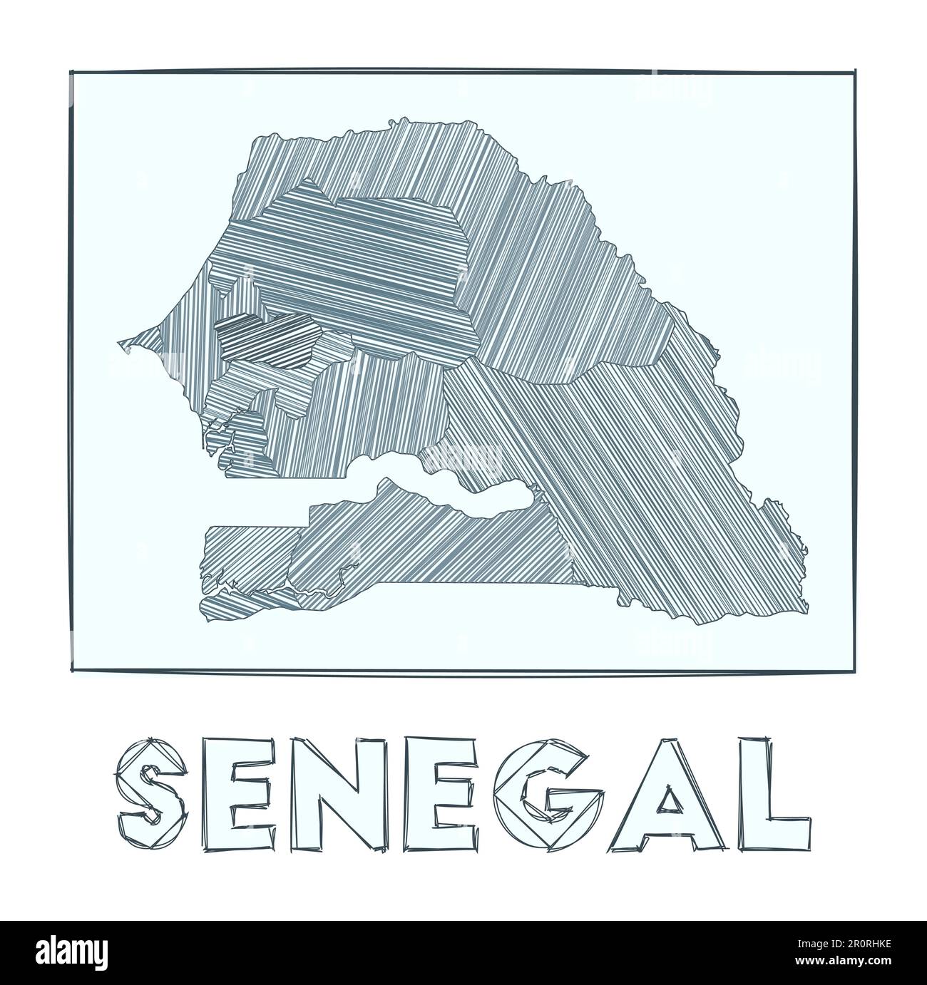 Sketch map of Senegal. Grayscale hand drawn map of the country. Filled ...