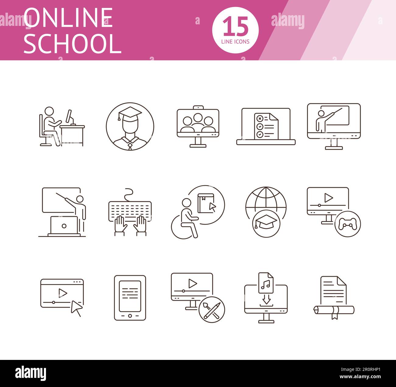 Online school line icon set Stock Vector Image & Art - Alamy