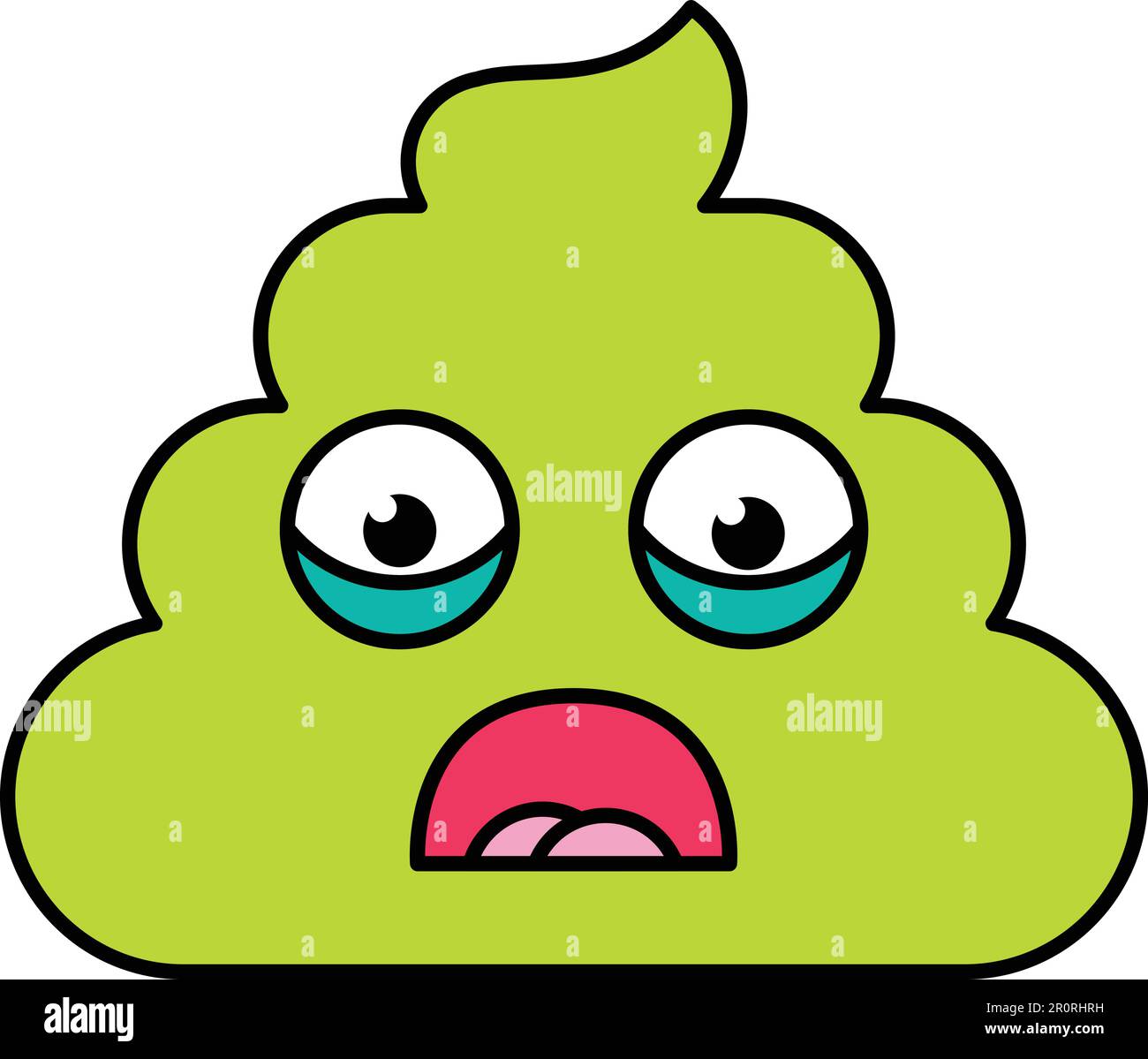 Shocked, scared poop emoji vector illustration. Fear emoticon, green ...