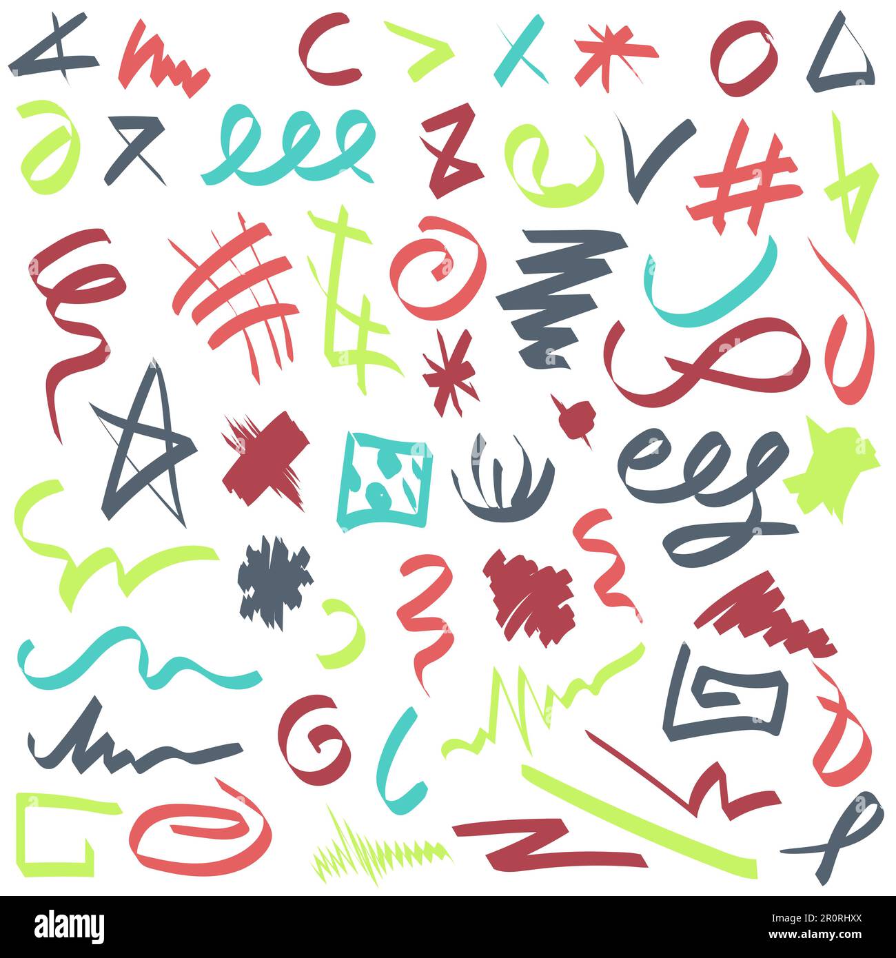 Color strokes hand drawn set. Vivid scribbles collection. Abstract doodle textures Stock Vector ...