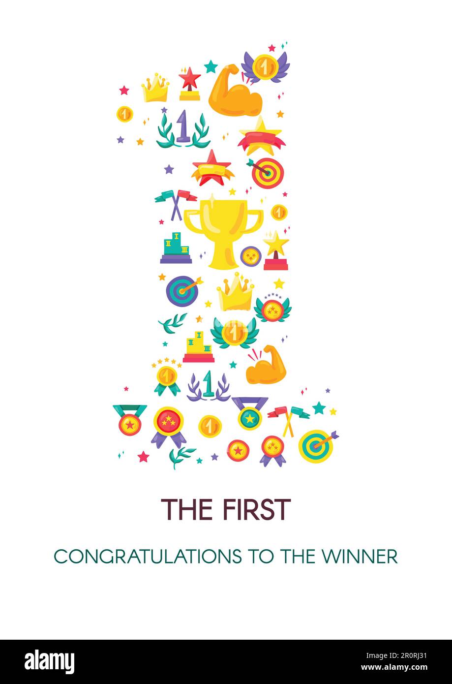 Winner congratulations vector poster. Number one silhouette with flat ...