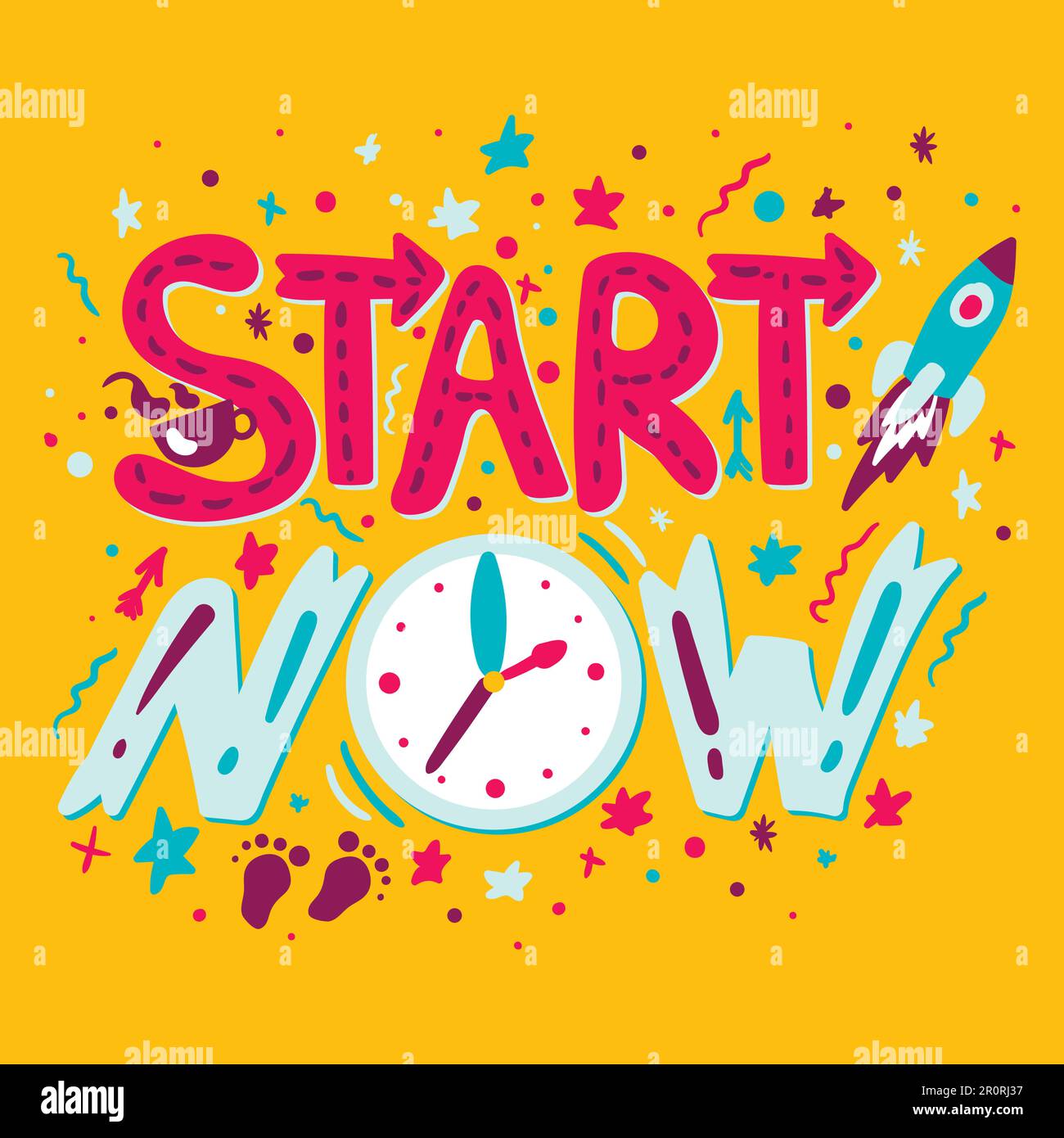 Start now hand drawn vector lettering. Motivational quote. Phrase ...