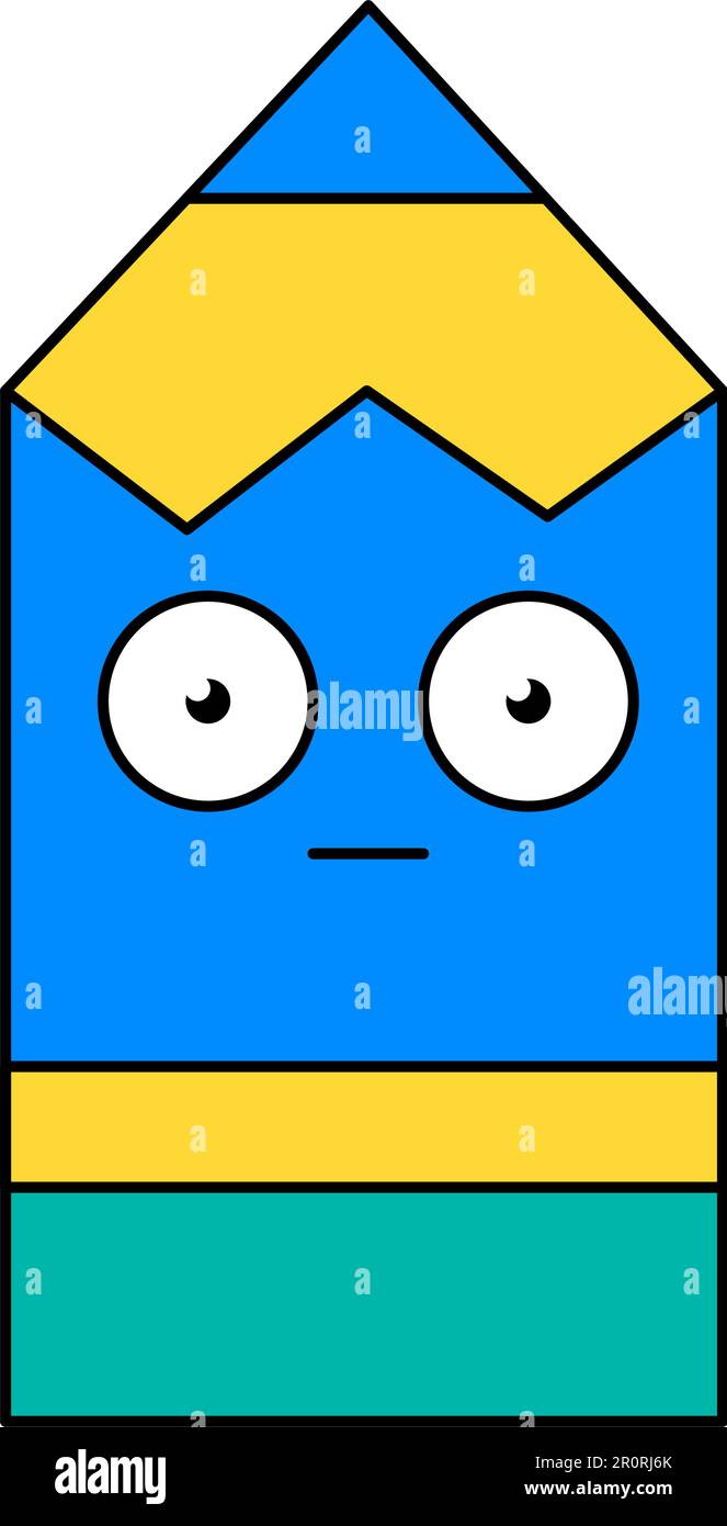 Shocked pencil emoji outline illustration. Scared, terrified emoticon ...