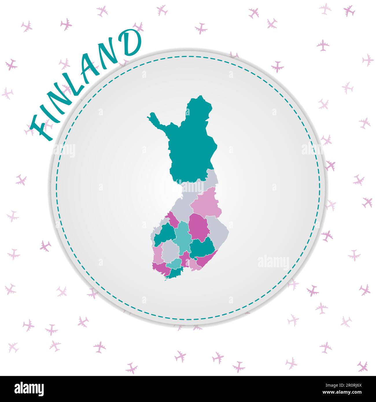 Finland map design. Map of the country with regions in emerald-amethyst ...