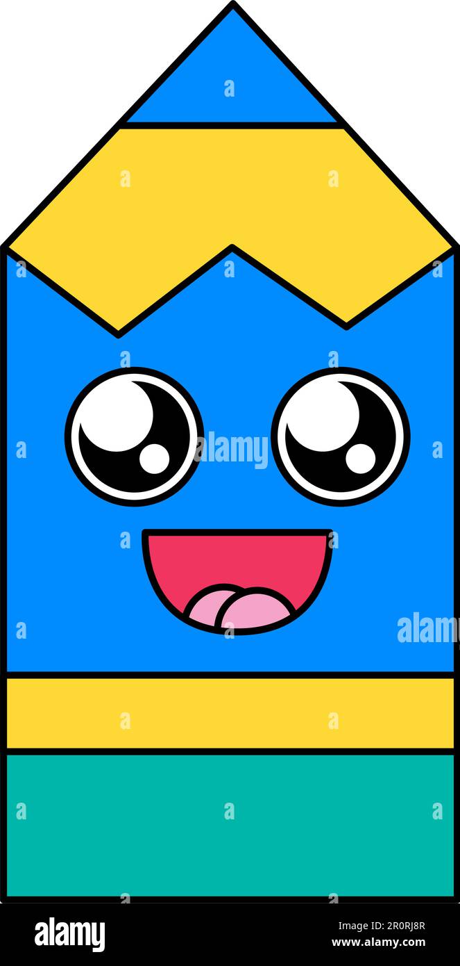 Pencil fascinated face vector emoticon. Delighted school tool emoji ...