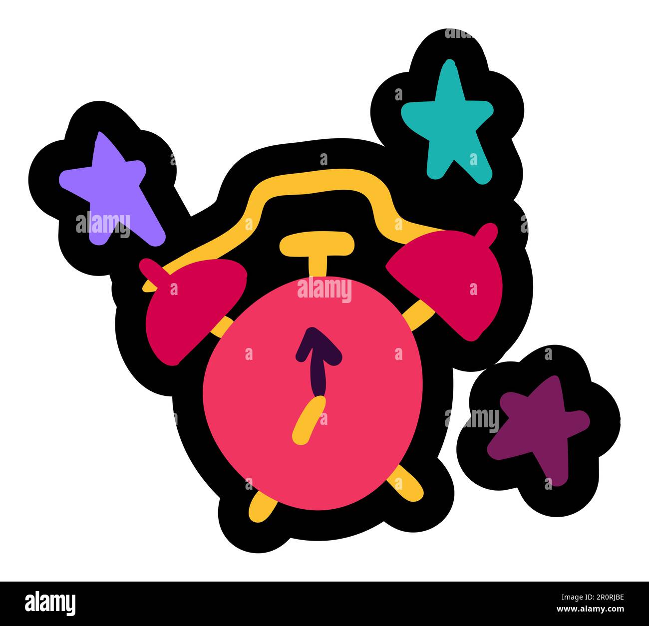 Alarm clock and stars flat vector illustration. Time management ...