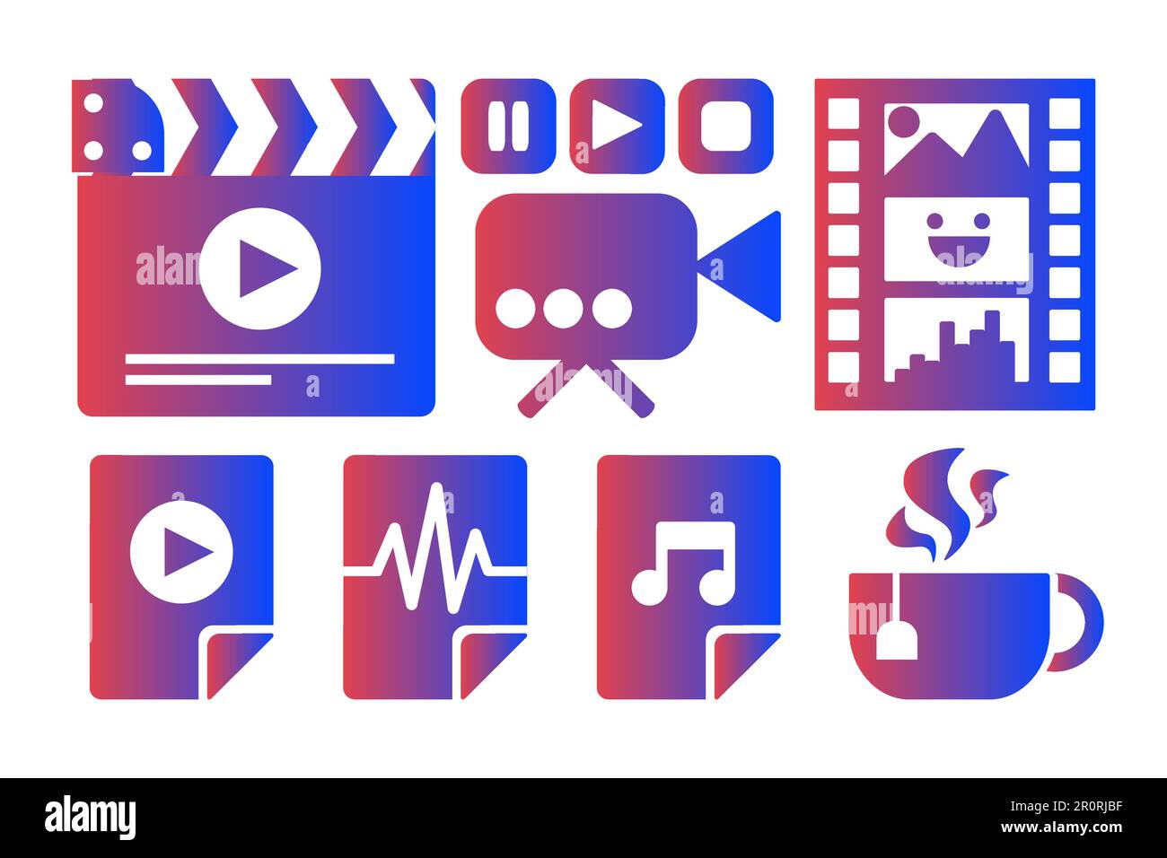 Audio, video files symbols color icons set. Filmmaking video production ...