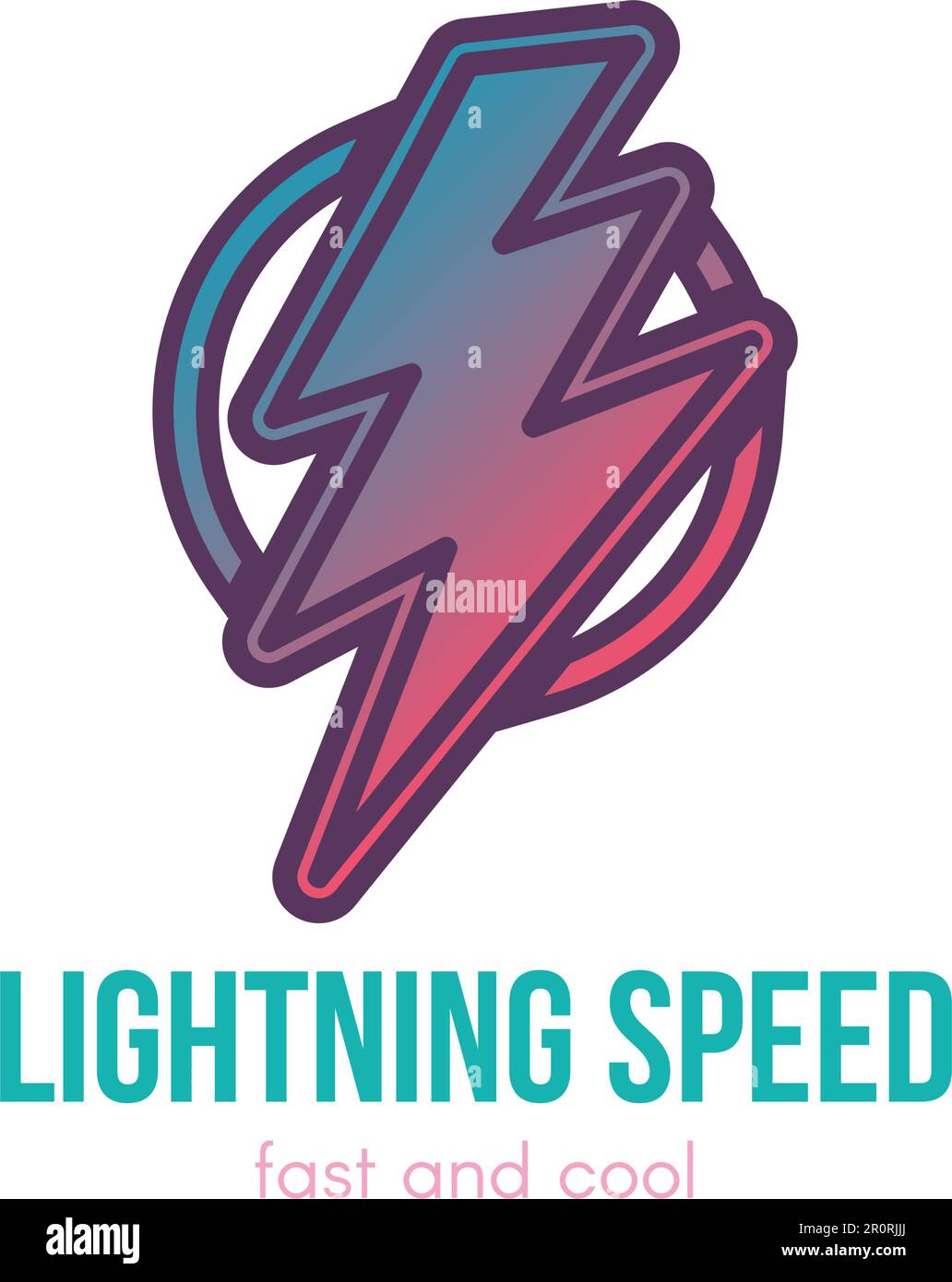 Thunder cartoon green outline illustration. Lightning bolt in circle ...