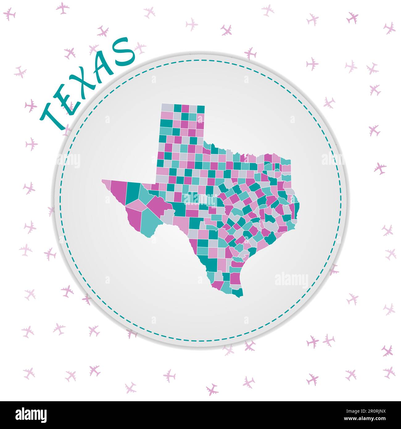 Texas map design. Map of the US state with regions in emerald-amethyst ...