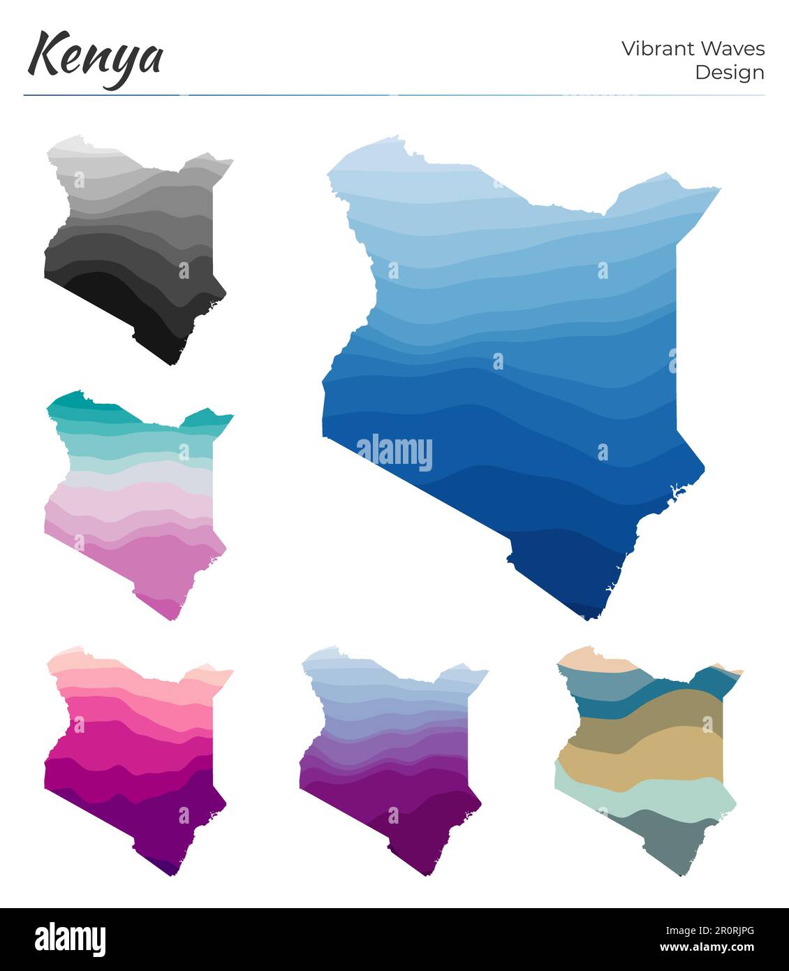 Set of vector maps of Kenya. Vibrant waves design. Bright map of country in geometric smooth ...