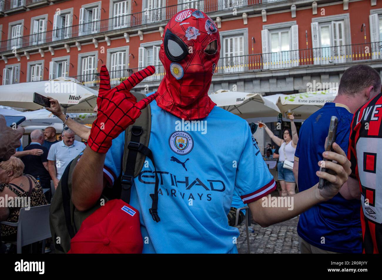 Madrid, Spain. 09th May, 2023. A Manchester City supporter, wearing a ...
