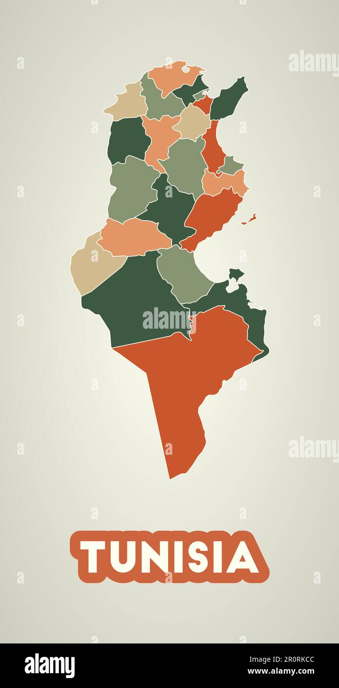 Tunisia poster in retro style. Map of the country with regions in ...
