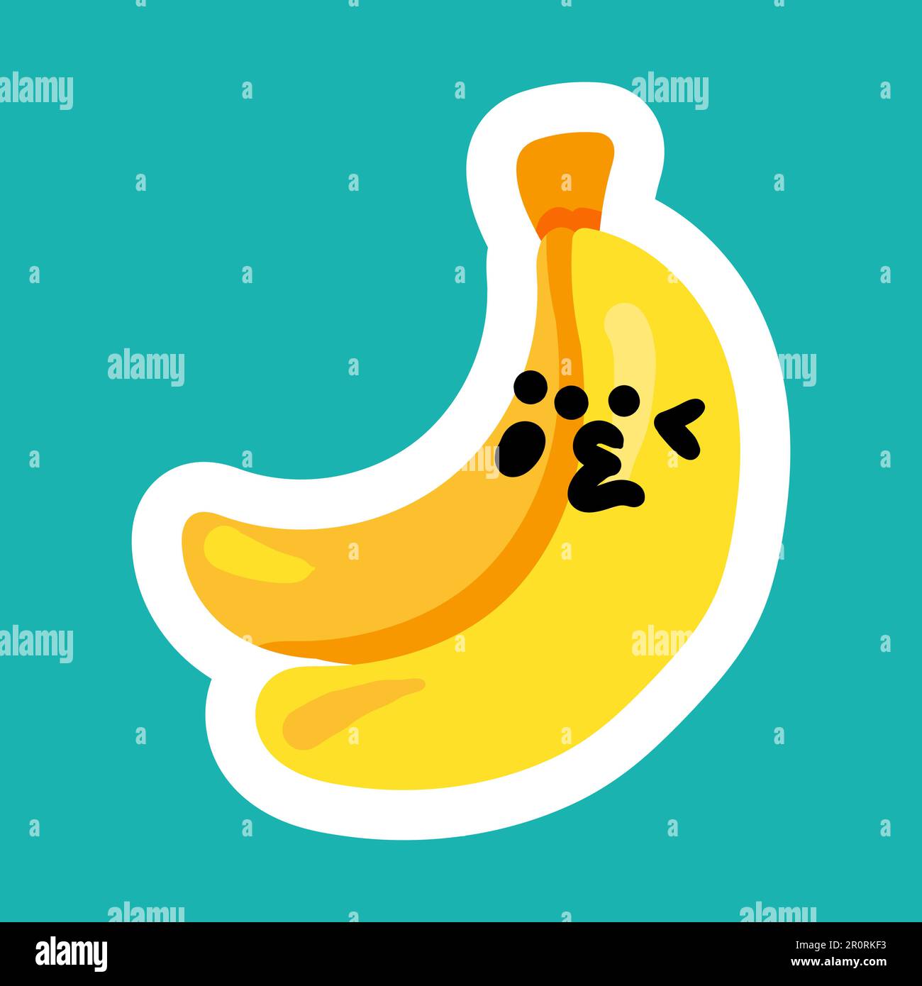 Winking banana cartoon kawaii character. Fruit emoji vector isolated illustration on blue ...