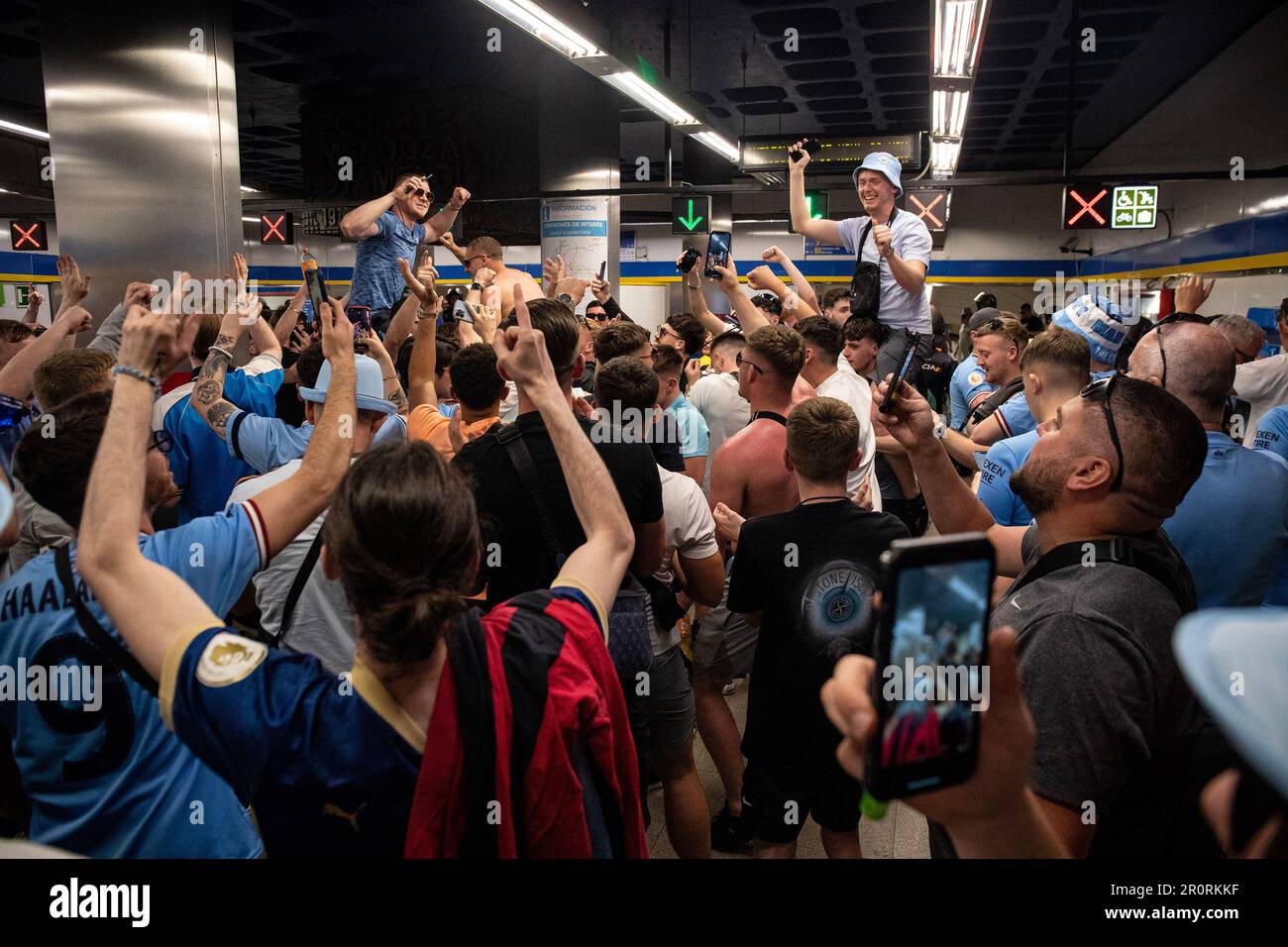 Madrid, Spain. 09th May, 2023. A group of City fans access the Sol ...