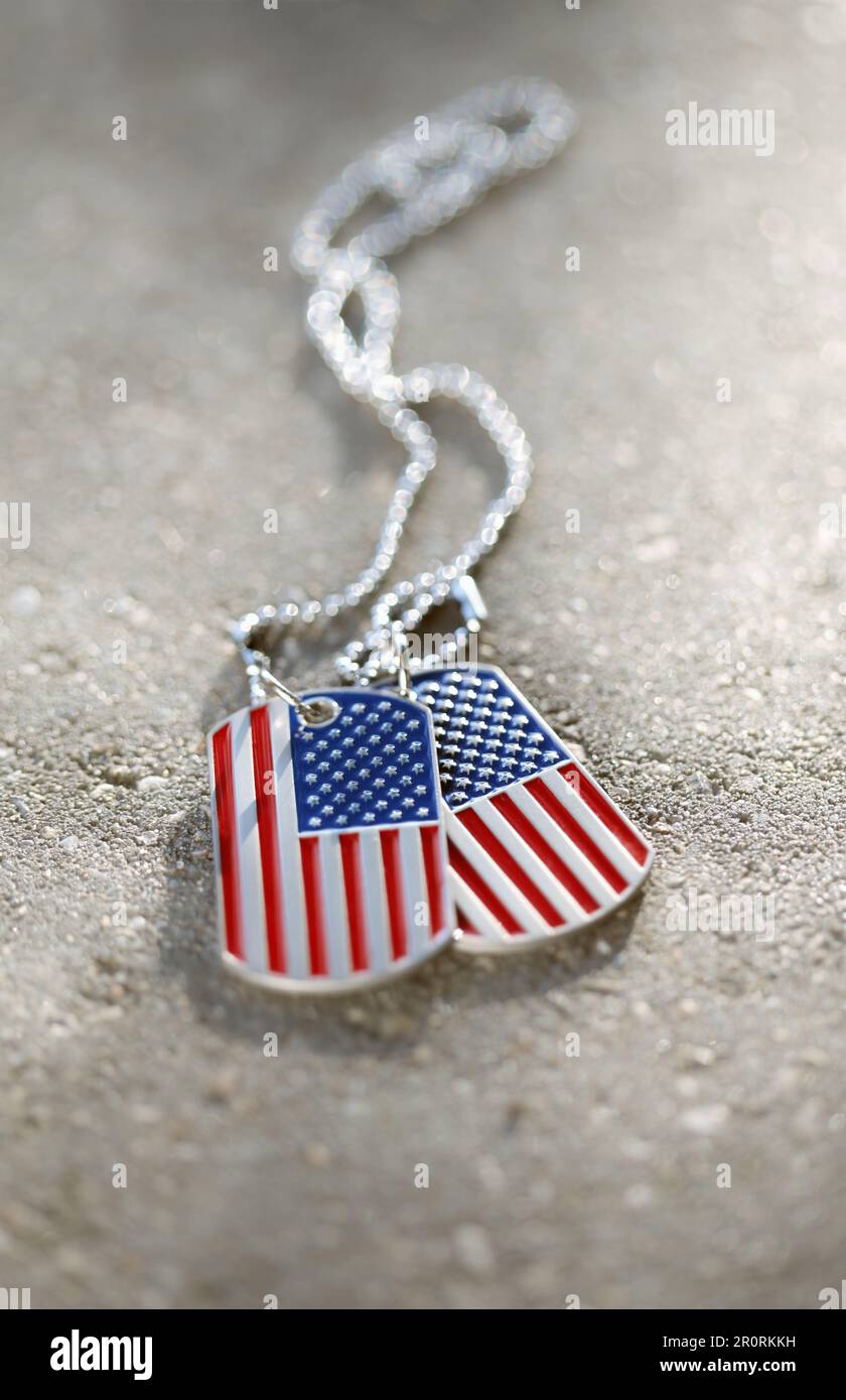 American flag dog tags background Stock Photo - Alamy