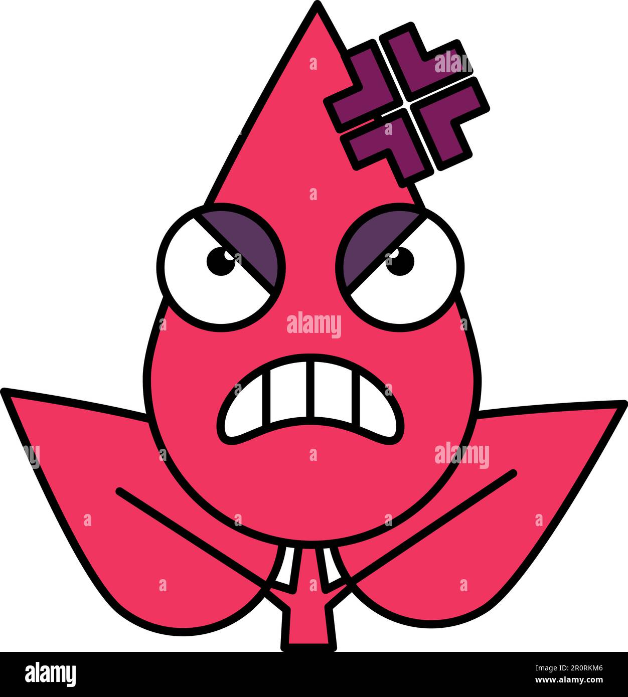 Red leaf angry thin line emoticon icon. Wounded, injured plant emoji ...