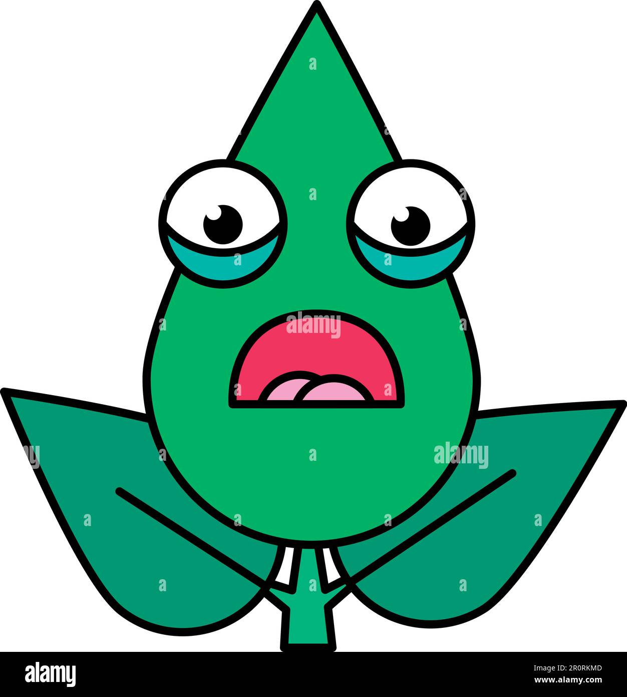 Tree leaf scared emoticon thin line icon. Shocked face, tired botanical ...