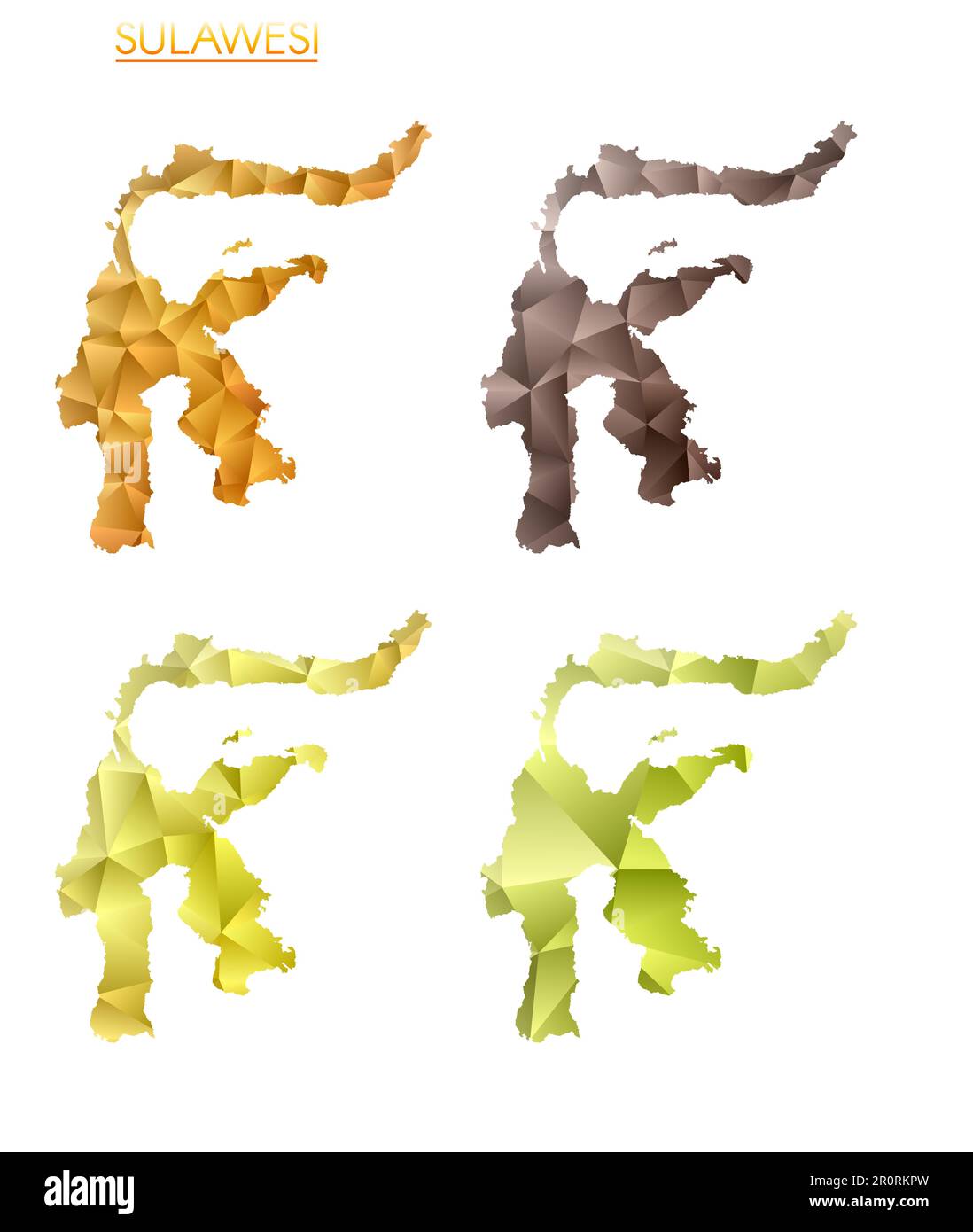 Set of vector polygonal maps of Sulawesi. Bright gradient map of island ...