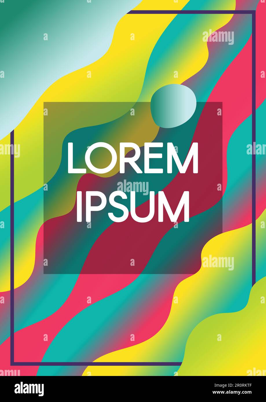 Abstract fluid waves with text frame borders acid background. Banner ...