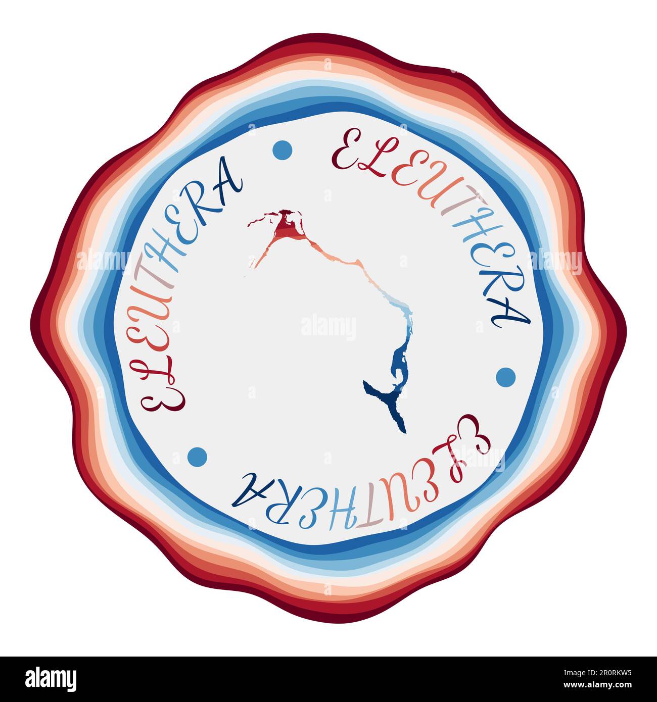 Eleuthera badge. Map of the island with beautiful geometric waves and ...