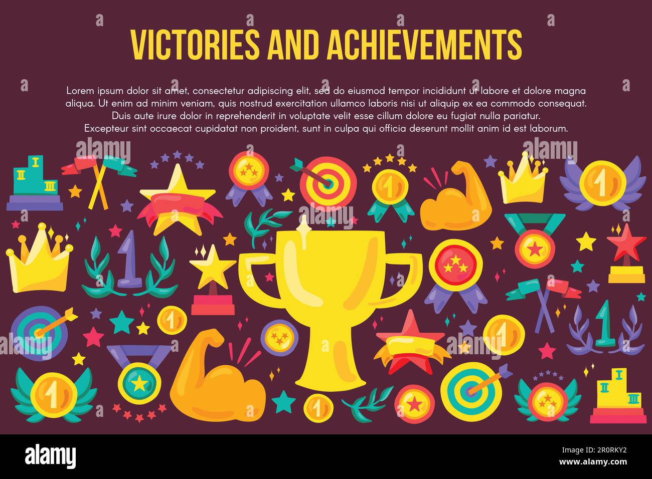 Victories and achievements flat banner template. Competition hand drawn ...