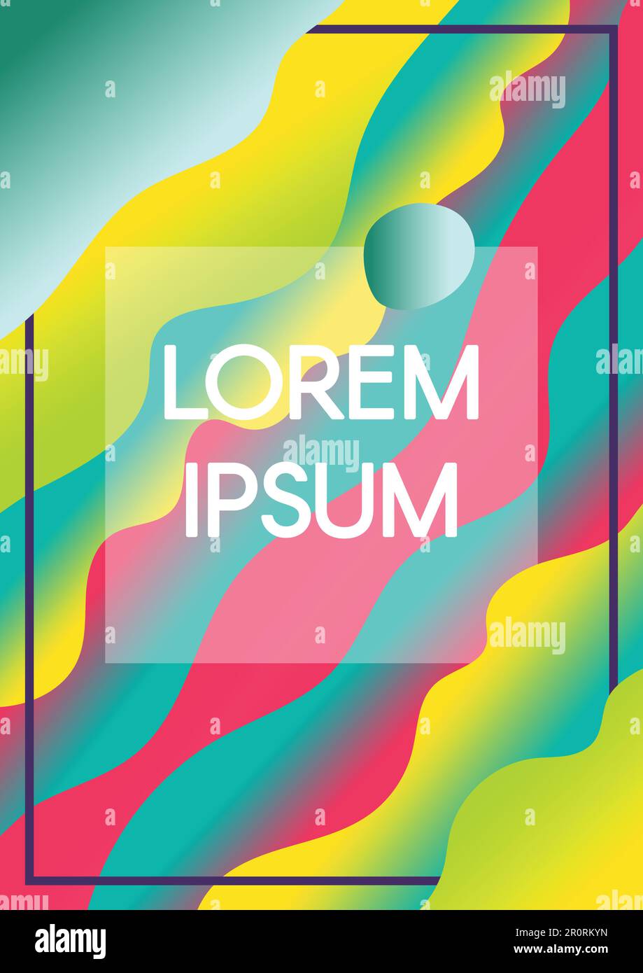 Acid fluid waves with text frame borders. Abstract background with ...