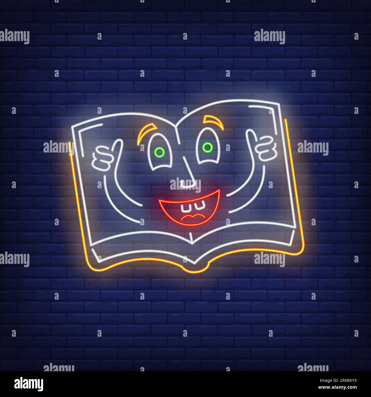 Happy open book cartoon character neon sign Stock Vector Image & Art ...