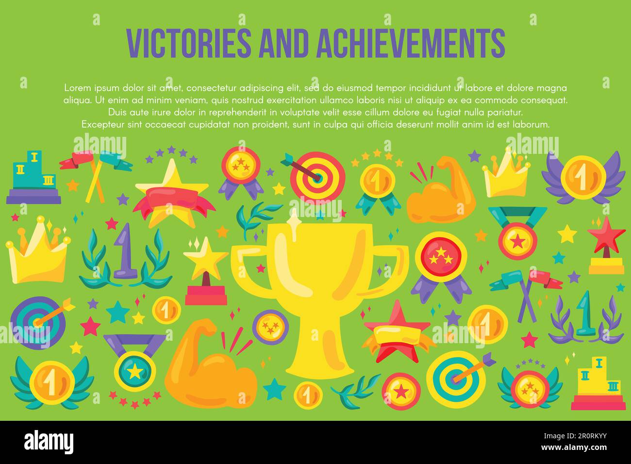 Victories and achievements flat banner template. Competition hand drawn ...