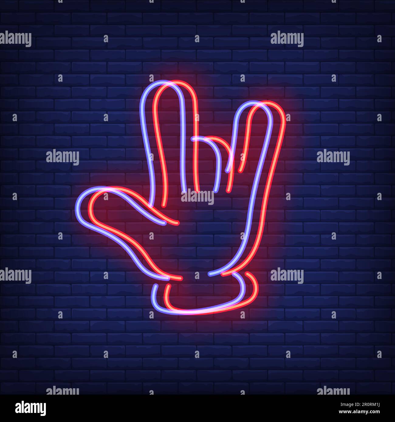 Devil horns gesture neon sign with chromatic aberration effect Stock ...