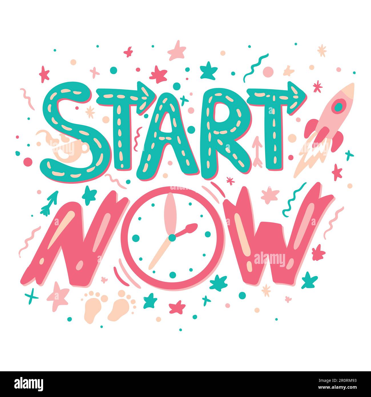 Start now hand drawn vector lettering. Motivational quote. Phrase ...