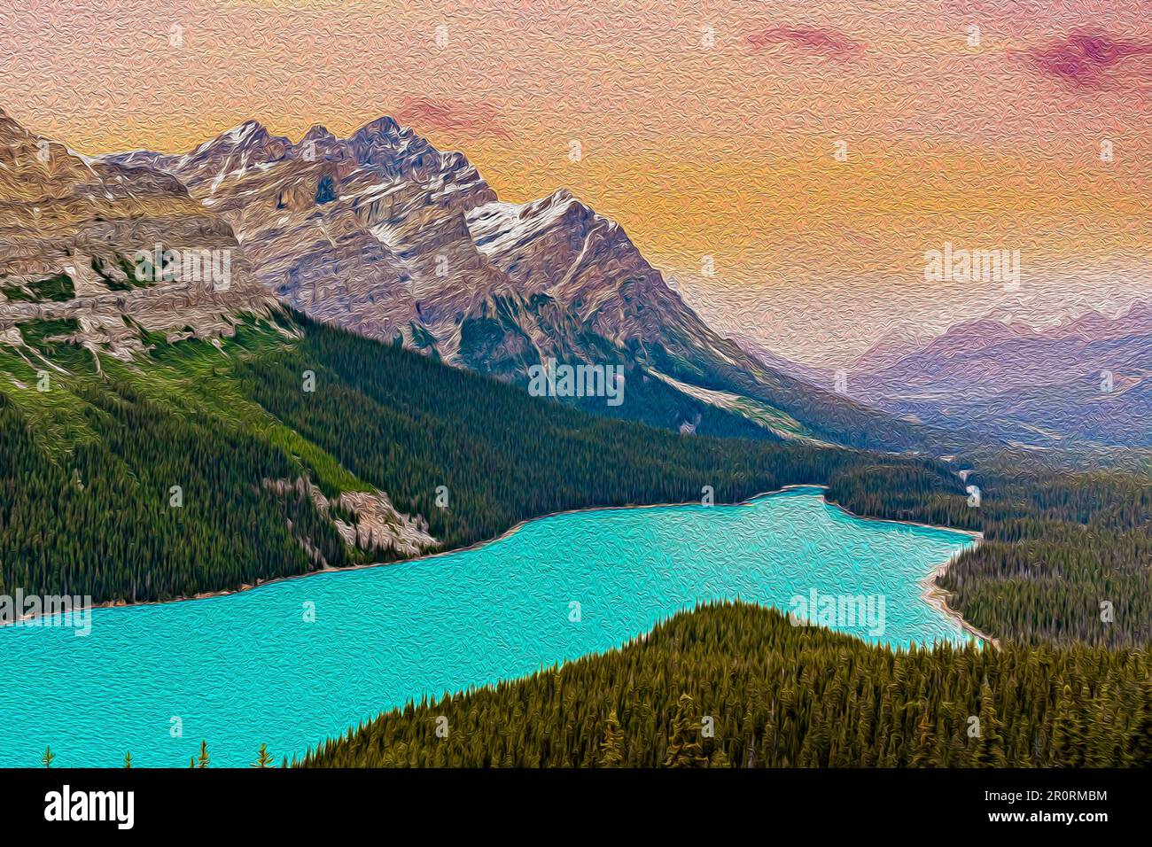 Oil painting artistic illustration of Peyto Lake in summer time with ...