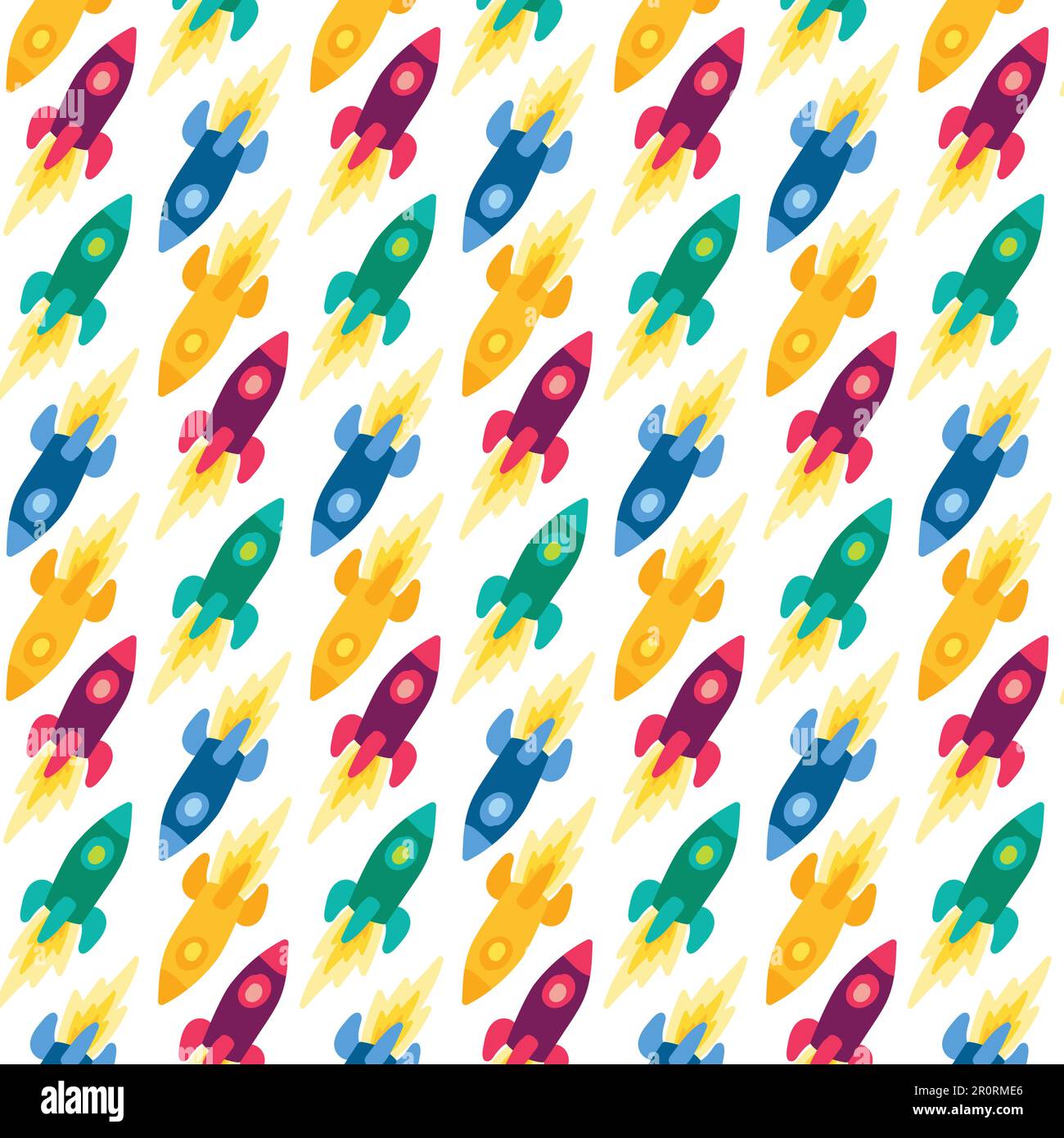 Rockets, spaceships vector seamless pattern. Flat flying spacecrafts ...