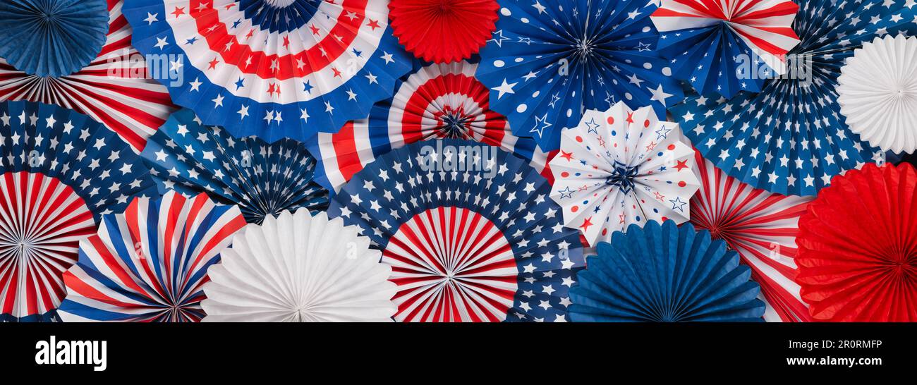 Vibrant red white and blue paper fans background. For 4th of July ...